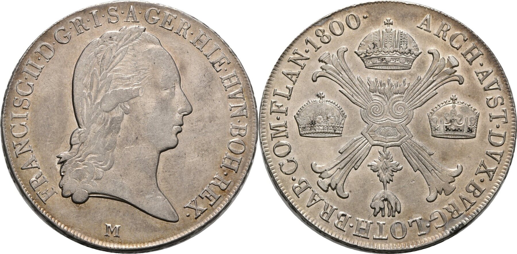 Haus Habsburg Kronentaler 1800 M Franz II. (I.) (1792-1835) Ger. Kr. u. Rf., etw. fleckig, vz ...