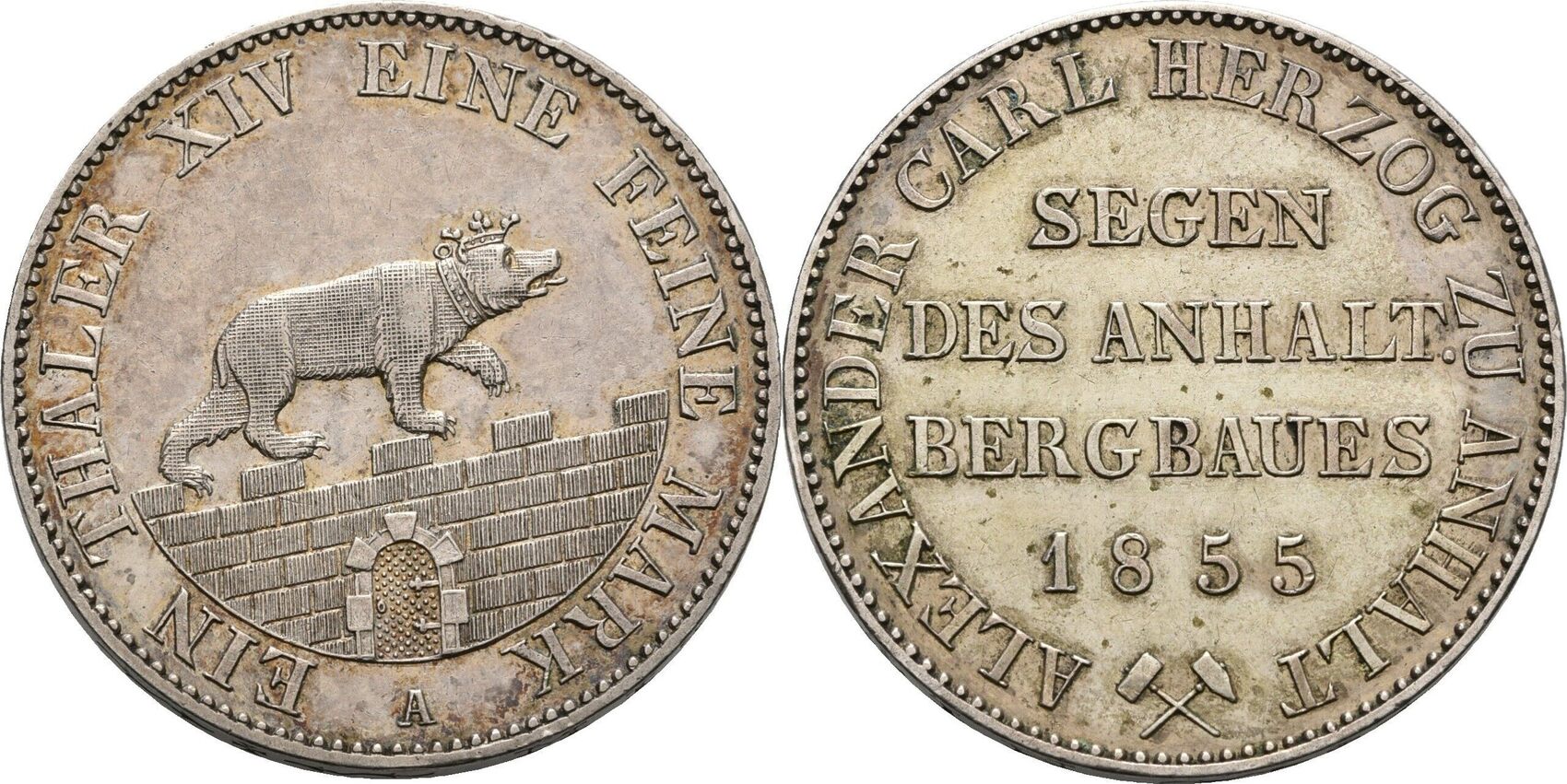 Anhalt-Bernburg Ausbeutetaler 1855 A Alexander Carl (1834-1863) Ger. Rf ...