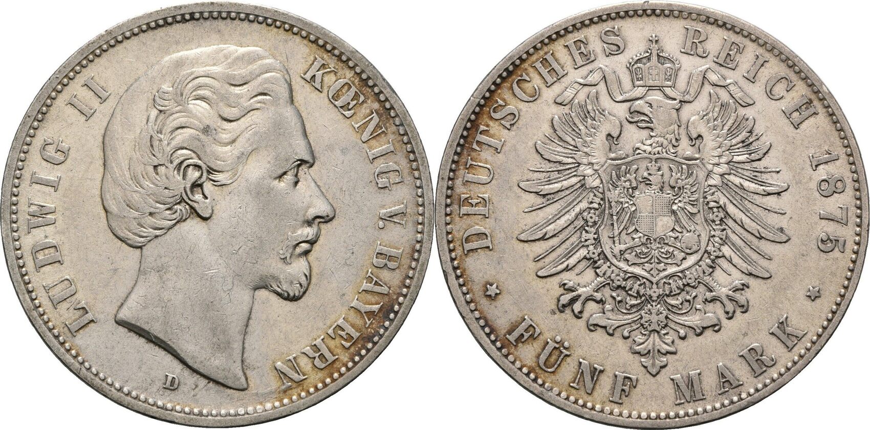 Bayern 5 Mark 1875 D Ludwig II. 1864-1886 Min. Rf., ss | MA-Shops