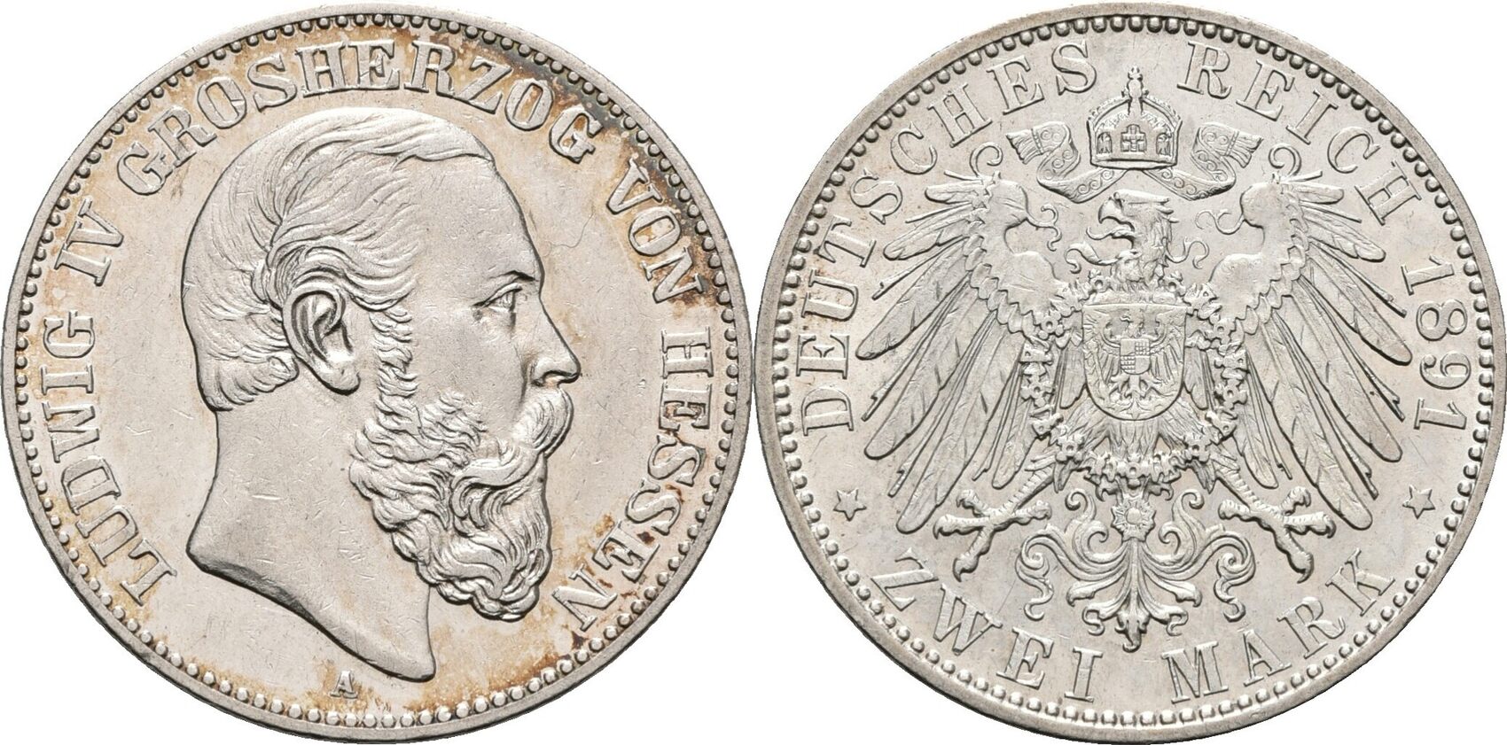 Hessen 2 Mark 1891 A Ludwig IV. 1877-1892 Min. Kr., vz- | MA-Shops