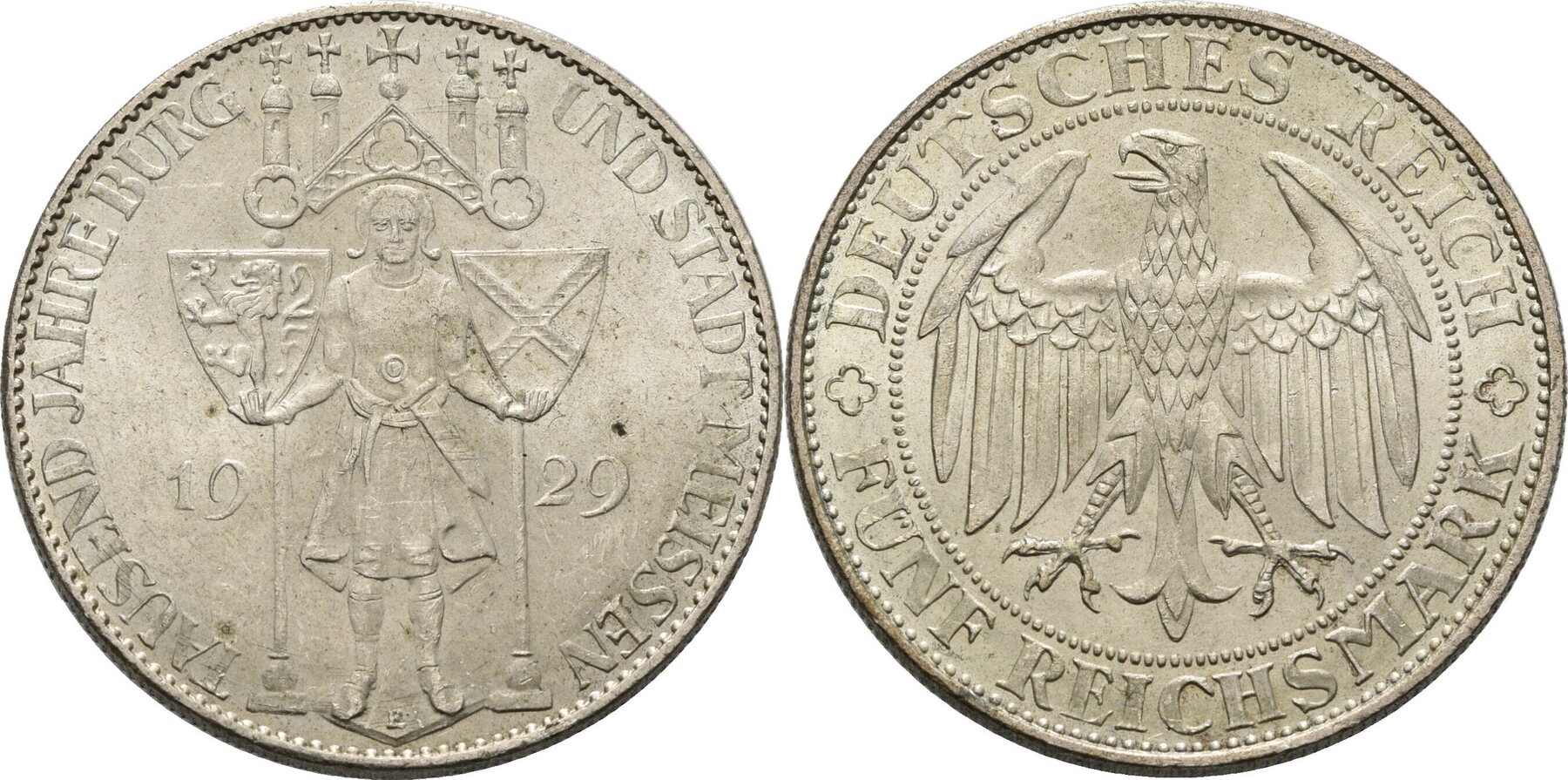 Weimarer Republik 5 Reichsmark 1929 E 1000 Jahre Burg und Stadt Meißen ...