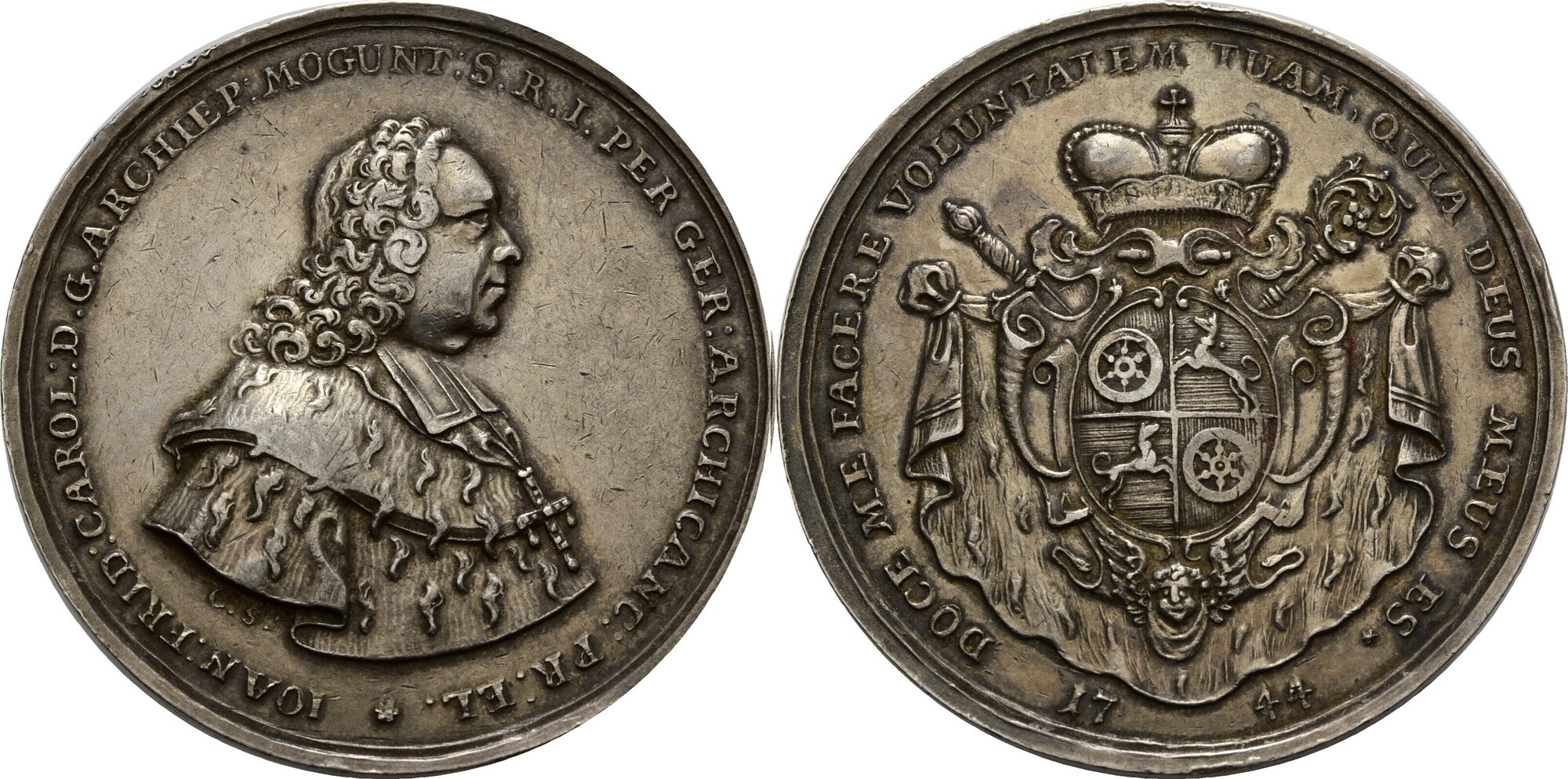 Mainz, Erzbistum Doppelter Schautaler 1744 Johann Friedrich Karl v ...