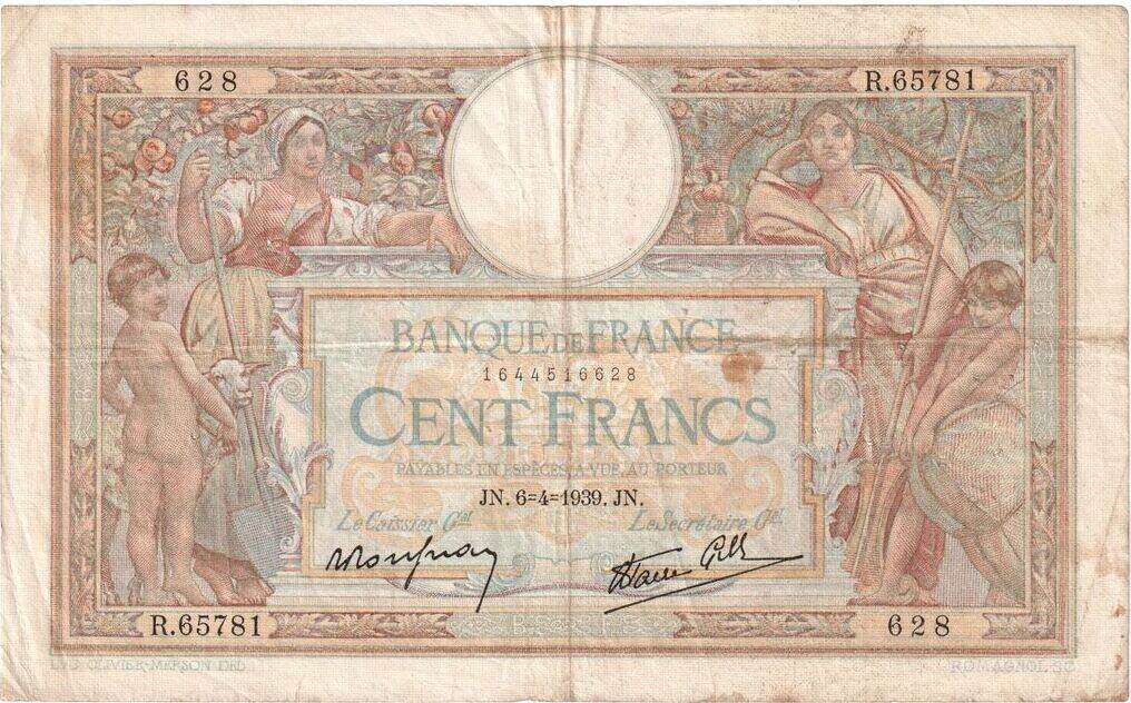 Frankreich 100 Francs 1939 Luc Olivier Merson, 1939-04-06, SS, Fayette:25.45 | MA-Shops