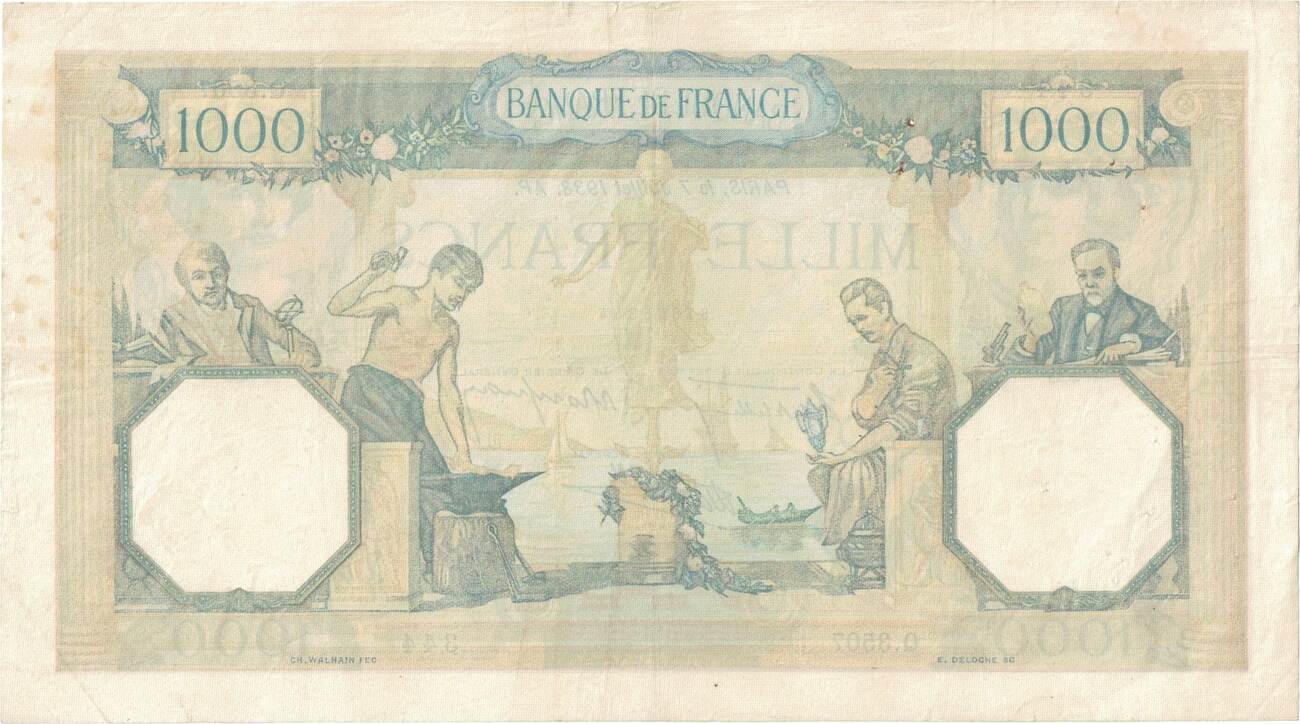 Frankreich 1000 Francs 1938 Q.3507 344, SS, Fayette:38.22, KM:90c | MA ...