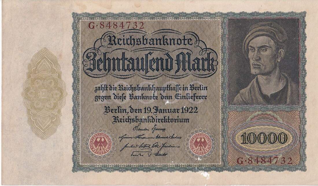Deutschland 10,000 Mark 1922 Geldschein, KM:70, S | MA-Shops