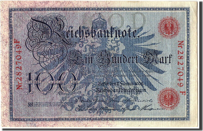 Deutschland 100 Mark 1908 Geldschein, 1908-02-07, VZ | MA-Shops