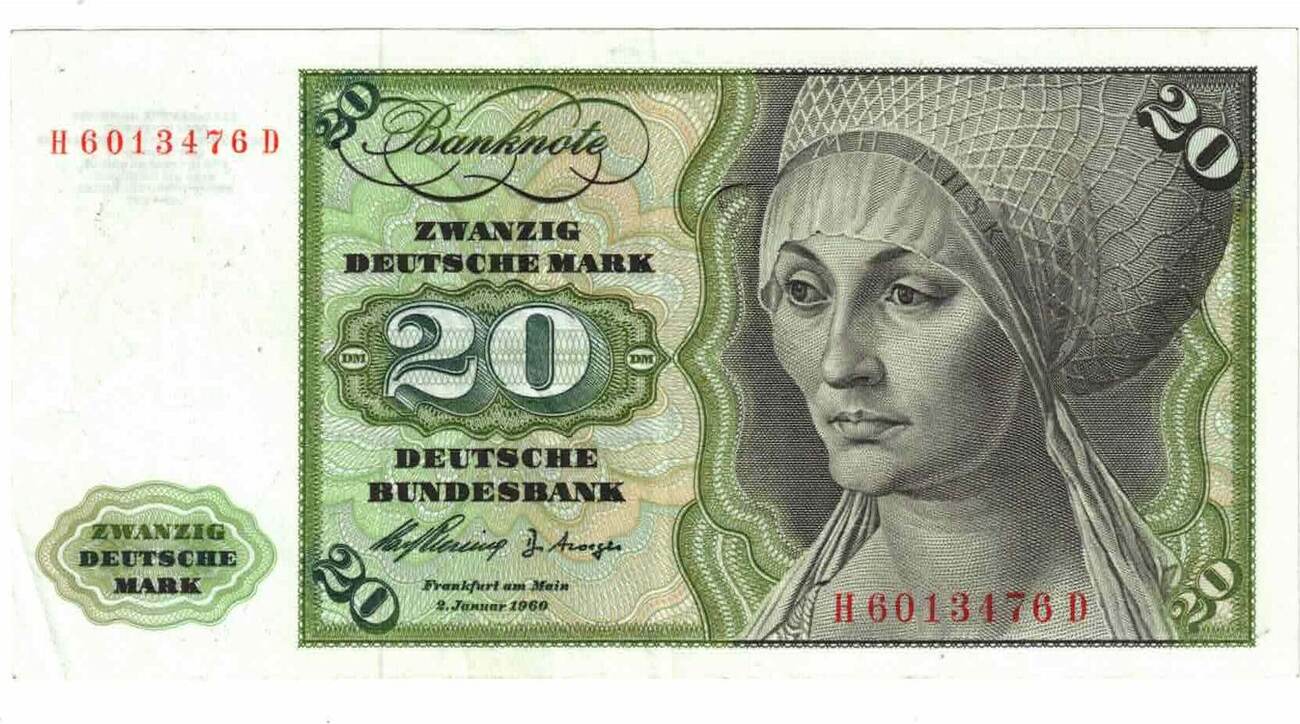 Bundesrepublik Deutschland 20 Deutsche Mark 1960 Geldschein, 1960-01-02 ...
