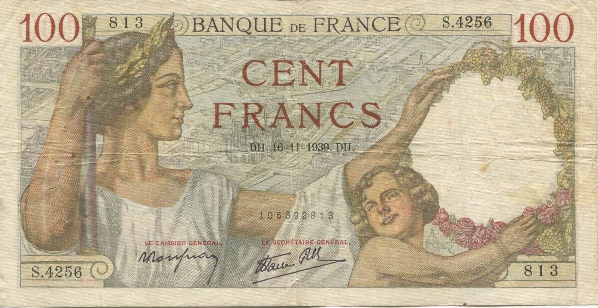 Frankreich 100 Francs 1939 Sully, 1939-11-16, SS, Fayette:26.15, KM:94 | MA-Shops