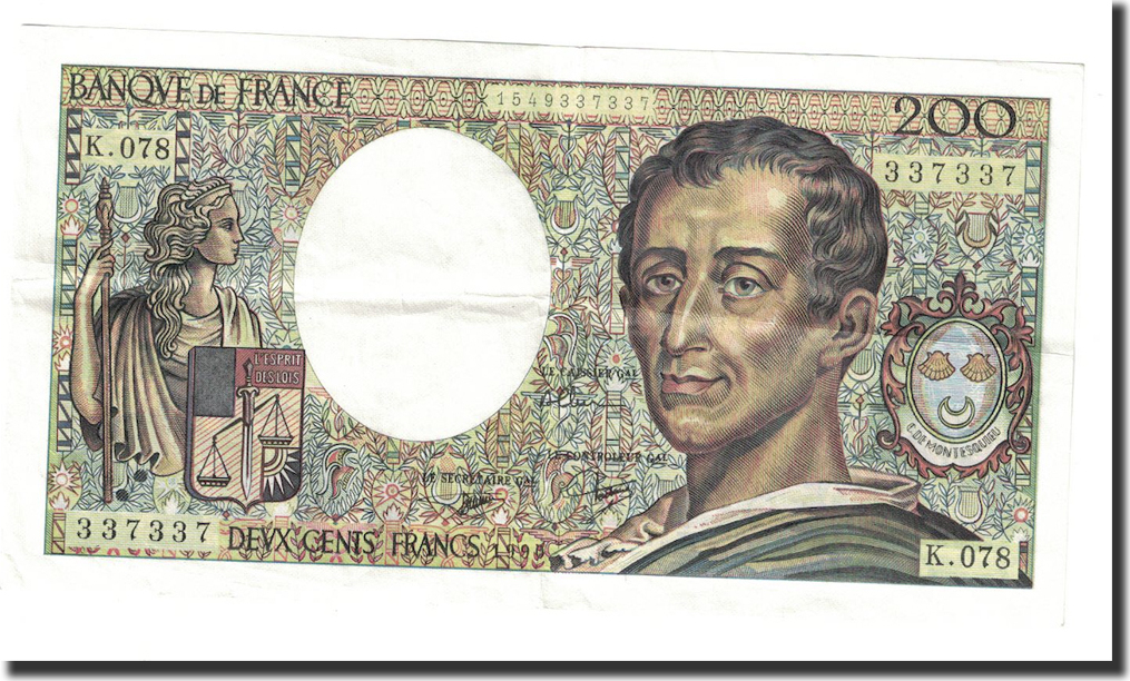Frankreich 200 Francs 1990 Montesquieu, SS+, Fayette:70.10a, KM:155d ...