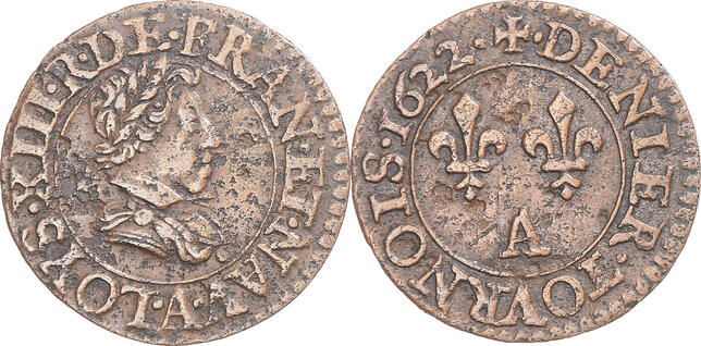 Frankreich Denier Tournois 1622 Paris Münze, Louis XIII, Paris, SS+ ...