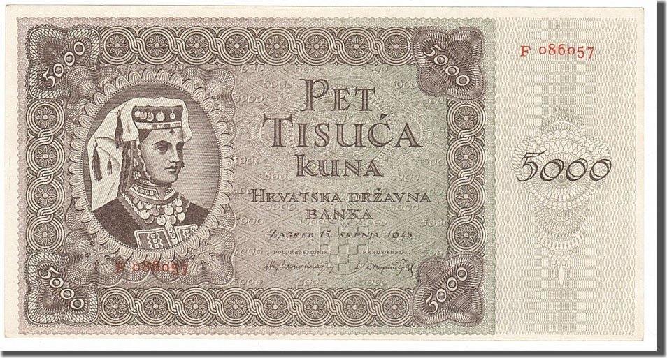 Kroatien 5000 Kuna 1943 Geldschein, 1943-07-15, UNZ | MA-Shops