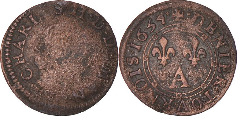 Frankreich Denier Tournois 1654 Charleville Münze, CHARLES II DE ...