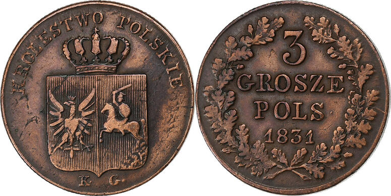 Polen 3 Grosze 1831 Warsaw Nicholas I, Warsaw, Kupfer, SS, KM:120 | MA ...