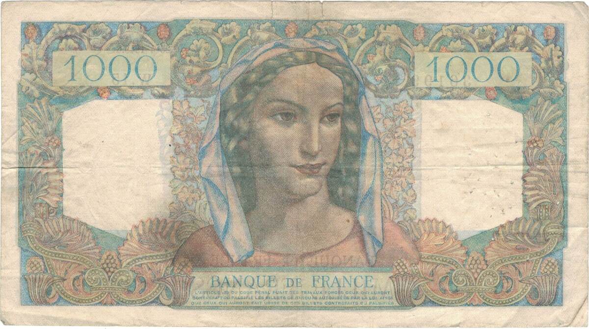 Frankreich 1000 Francs 1945 Minerve et Hercule, W.15 36199, S, Fayette ...