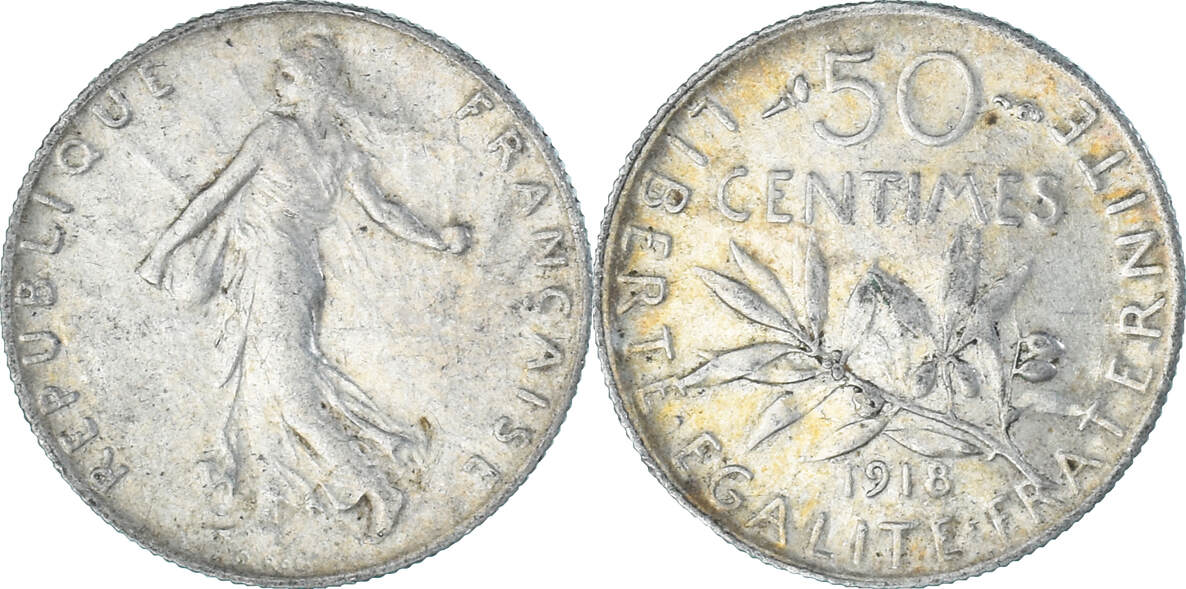 Frankreich 50 Centimes 1918 Paris Münze, Semeuse, Paris, VZ, Silber, KM:854 | MA-Shops