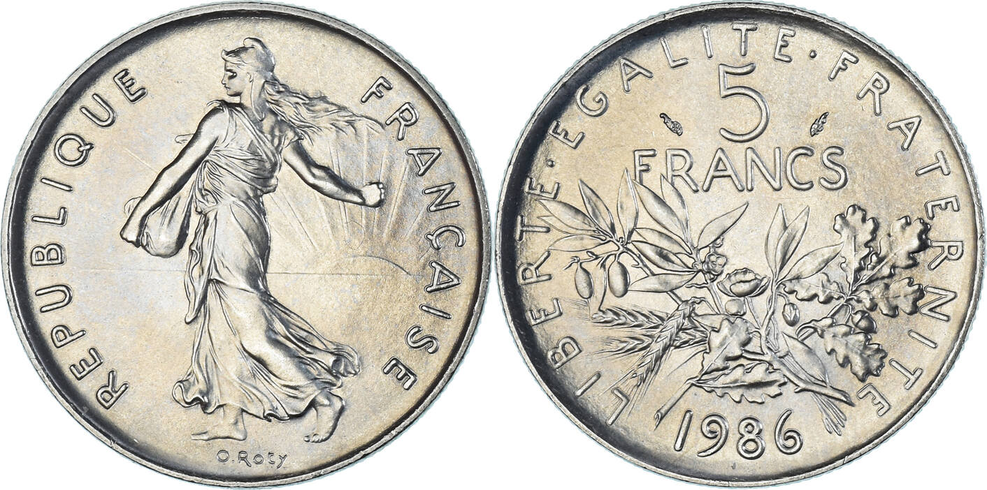 Frankreich 5 Francs 1986 Paris Münze, Semeuse, Paris, UNZ+, Nickel Clad | MA-Shops