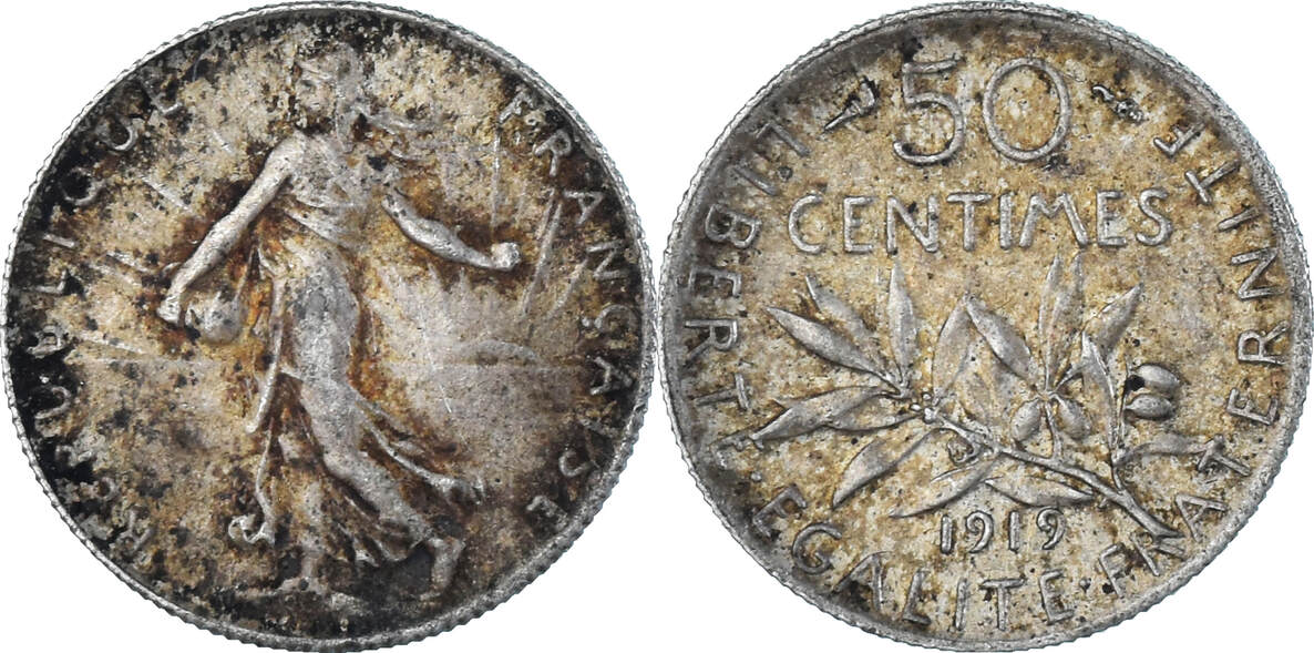 Frankreich 50 Centimes 1919 Paris Münze, Semeuse, Paris, VZ, Silber, KM:854 | MA-Shops