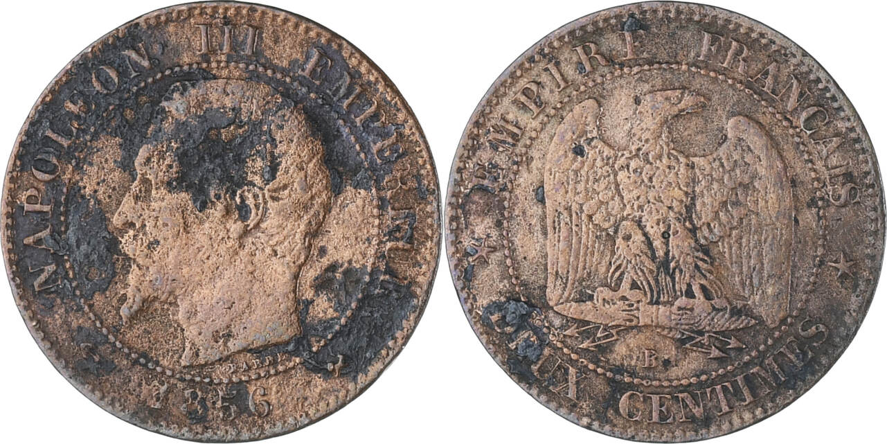 Frankreich 2 Centimes 1856 B Münze, Napoleon III, Napoléon III, Rouen ...