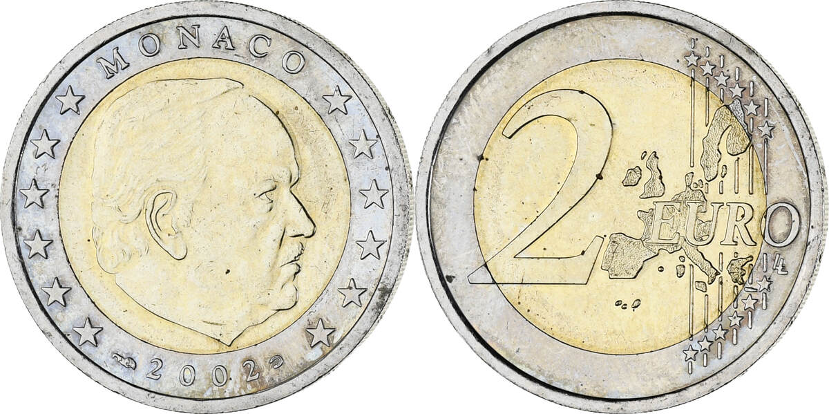 Monaco 2 Euro 2002 (a) Rainier III, Paris, UNZ, Bi-Metallic, KM:174 | MA-Shops