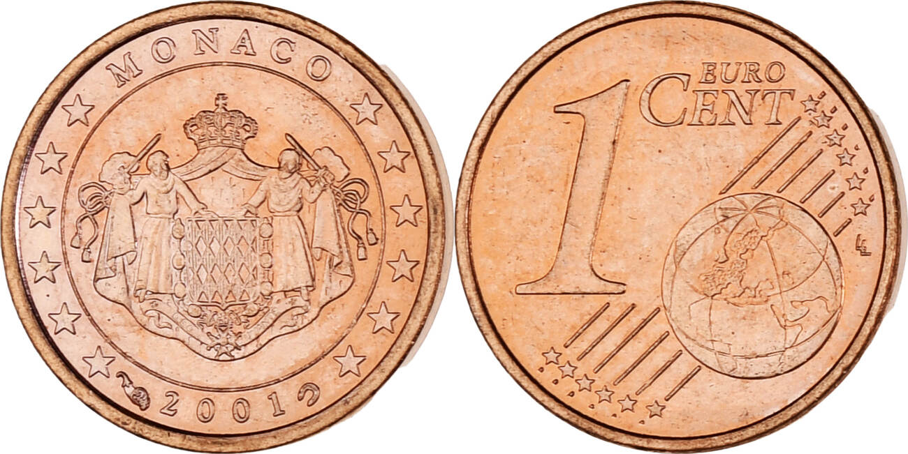 Monaco Euro Cent 2001 (a) Rainier III, Paris, UNZ, Copper Plated Steel ...