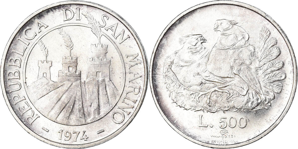 San Marino 500 Lire 1974 Rome Münze, Rome, UNZ, Silber, KM:37 | MA-Shops