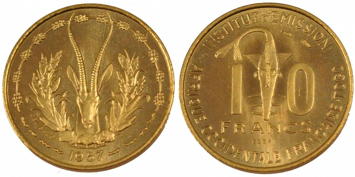 French West Africa 10 Francs 1957 (a) Münze, STGL, Aluminum-Bronze, KM:E6 | MA-Shops