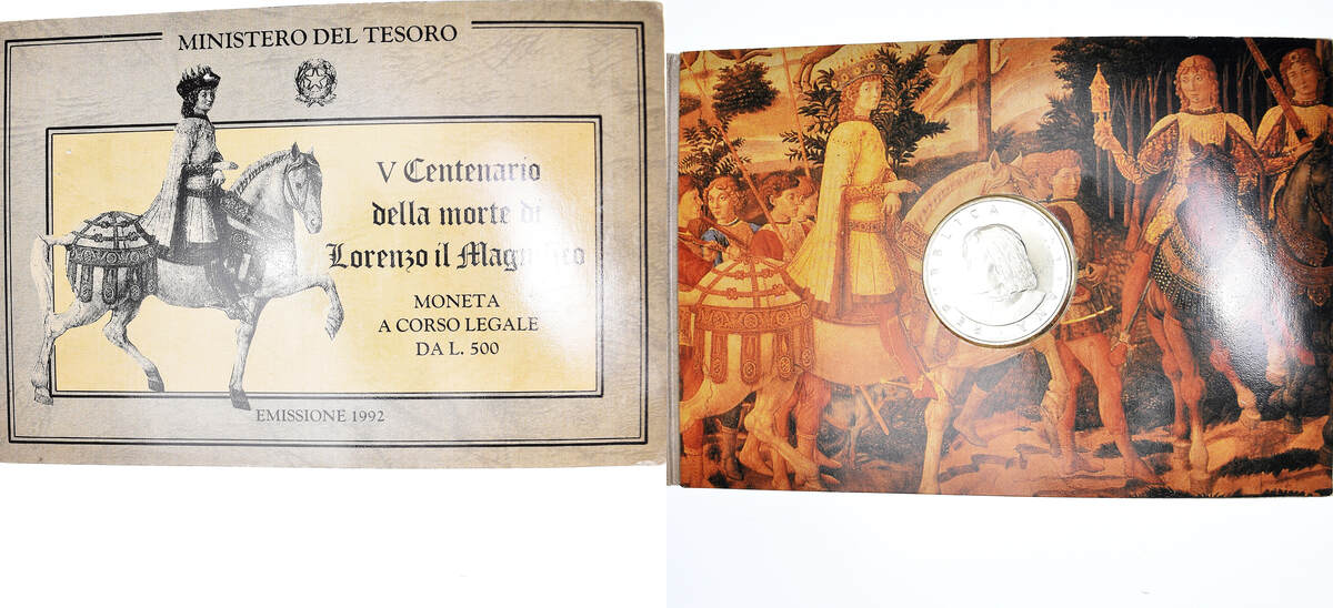 Italien 500 Lire 1992 Münze, Lorenzo il Magnifico, BU, STGL, Silber, KM:149 | MA-Shops