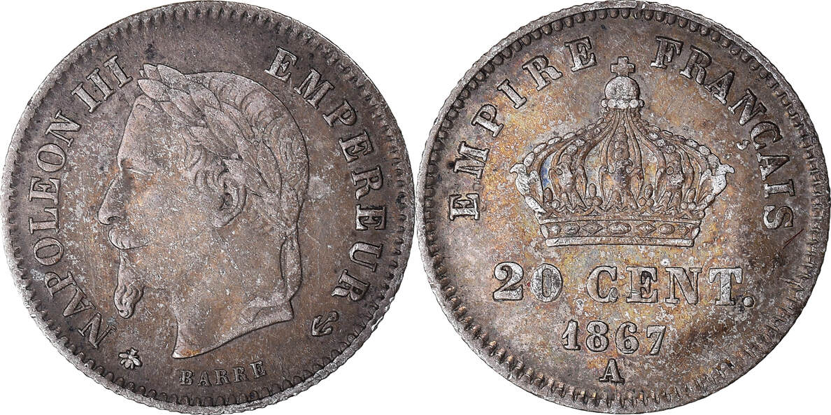 Frankreich 20 Centimes 1867 Paris Münze, Napoléon III, Paris, SS+, Silber | MA-Shops