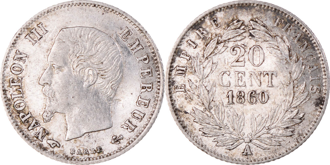 Frankreich 20 Centimes 1860 Paris Münze, Napoleon III, Paris, SS+, Silber | MA-Shops