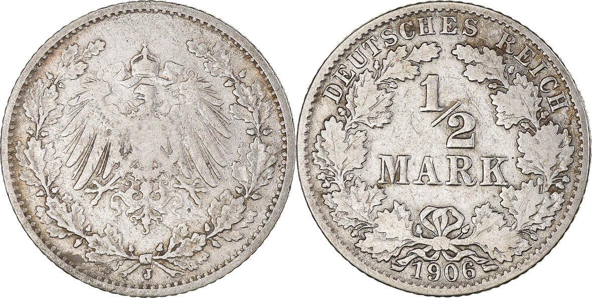 GERMANY - EMPIRE 1/2 Mark 1906 J Münze, Hambourg, SS, Silber, KM:17 | MA-Shops