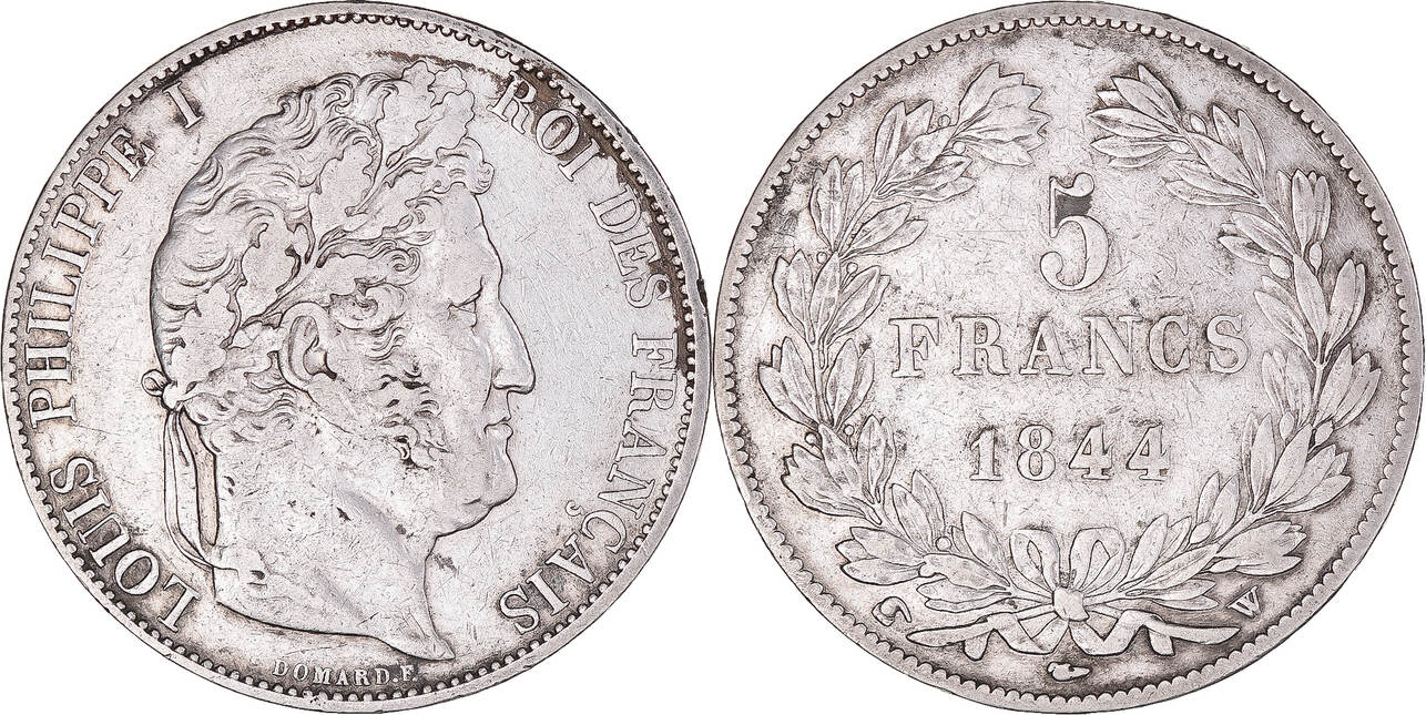 Frankreich 5 Francs 1844 W Münze, Louis-Philippe, Lille, SS, Silber ...