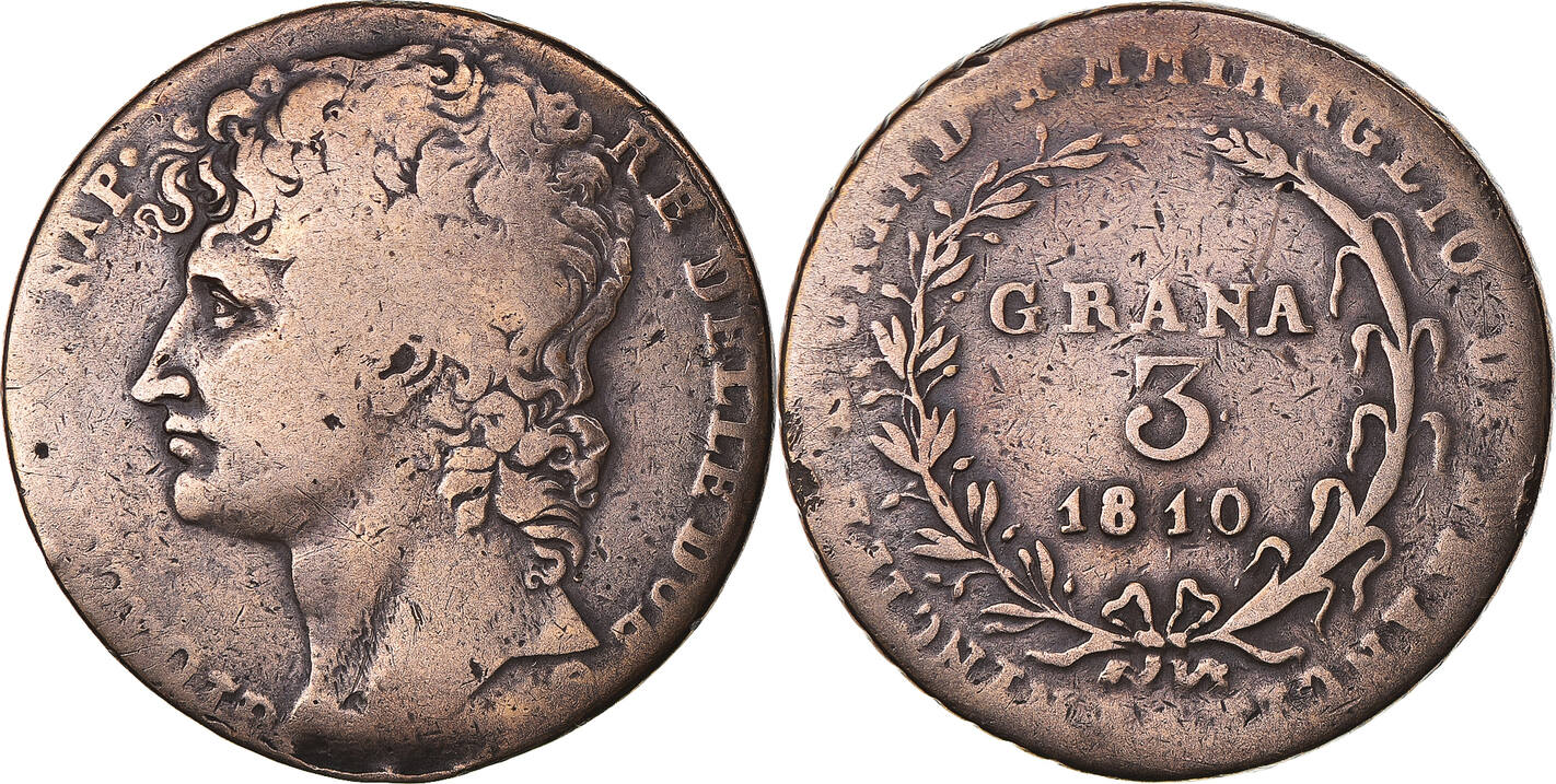 Italien Staaten 3 Grana 1810 Münze, NAPLES, Joachim Murat, S, Kupfer ...