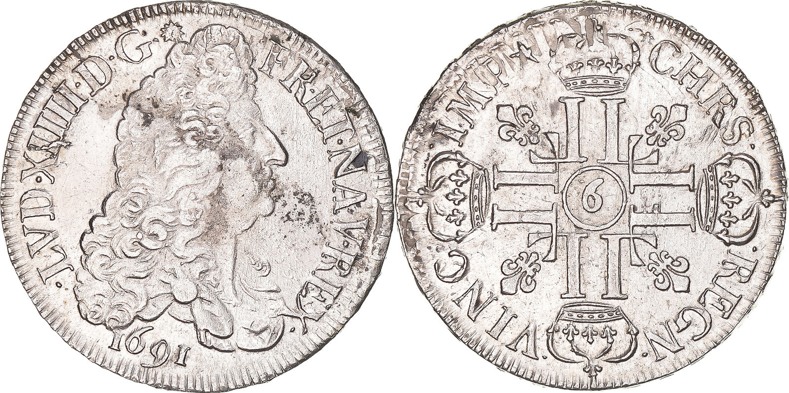Frankreich Ecu 1691 Rennes Münze, Louis XIV, Écu aux 8 L, Rennes, SS+ ...