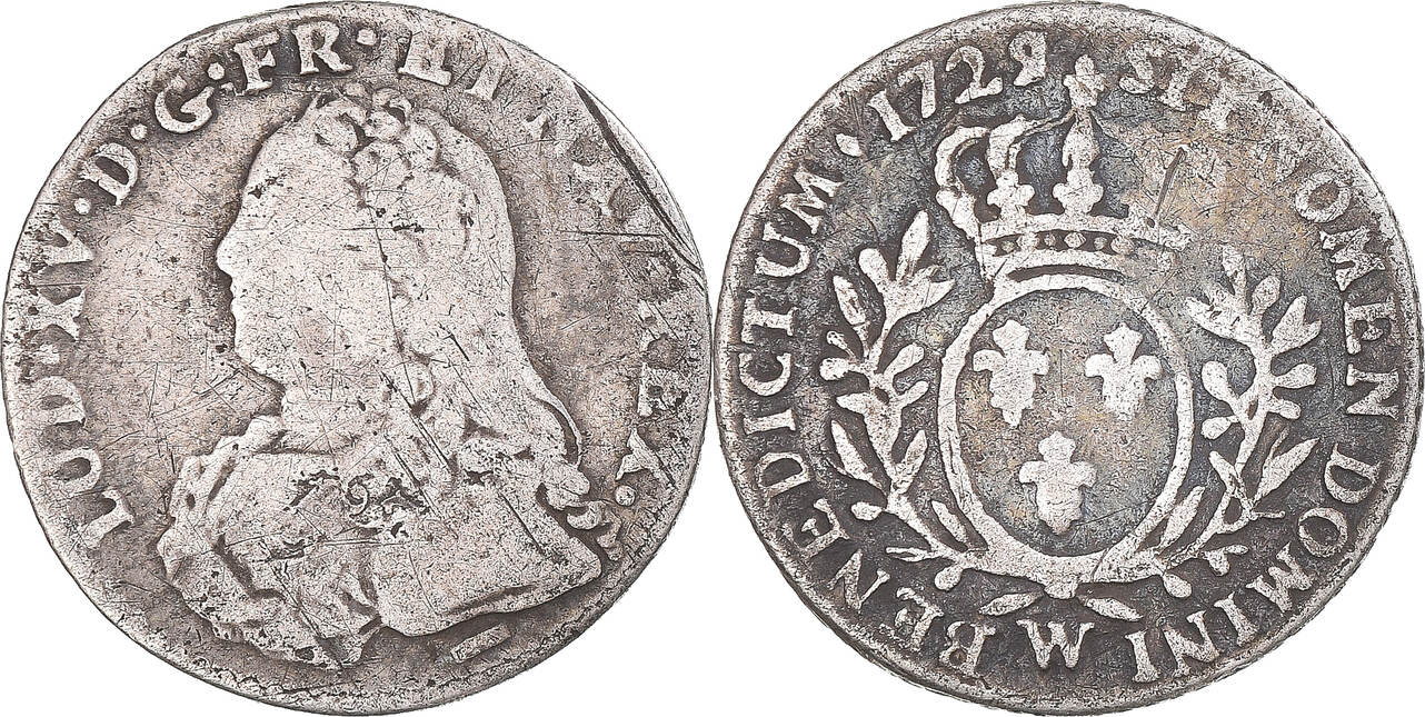 Frankreich 12 Sols, 1/10 ECU 1729 W Münze, Louis XV, 1/10 Écu aux ...