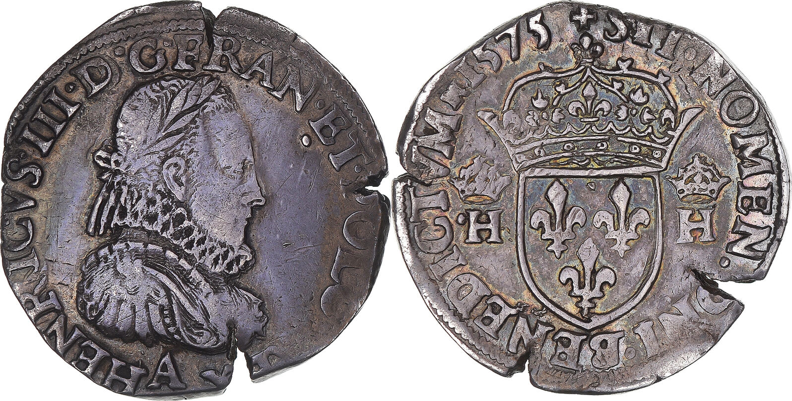 Frankreich Teston, 3e type au col fraisé 1575 Paris Münze, Henri III ...