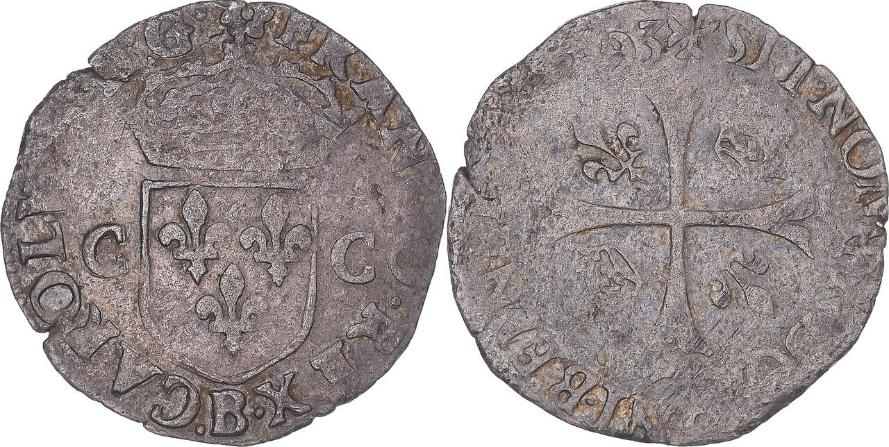 Frankreich Douzain aux deux C 1593 Rouen Münze, Charles X, Rouen, S+ ...