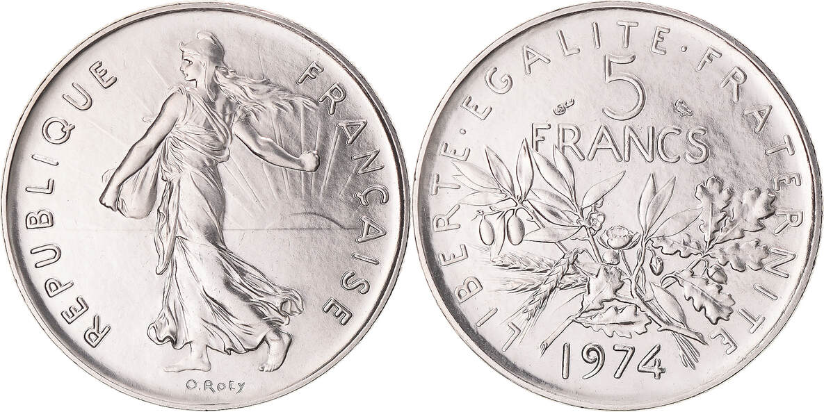Frankreich 5 Francs 1974 Paris Münze, Semeuse, Paris, STGL, Nickel Clad | MA-Shops