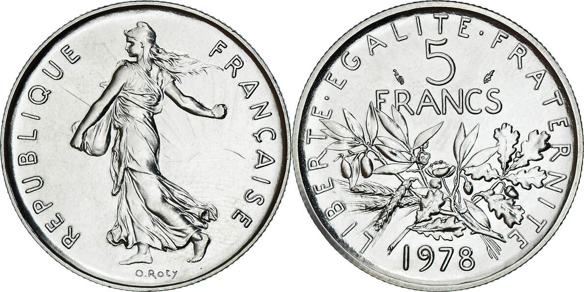 Frankreich 5 Francs 1978 Paris Münze, Semeuse, Paris, série FDC, STGL, Nickel | MA-Shops