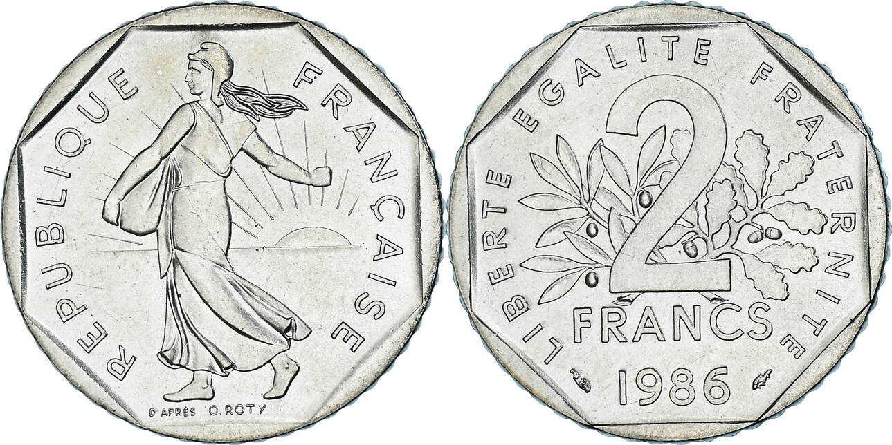 Frankreich 2 Francs 1986 Paris Münze, Semeuse, Paris, série FDC, STGL, Nickel | MA-Shops