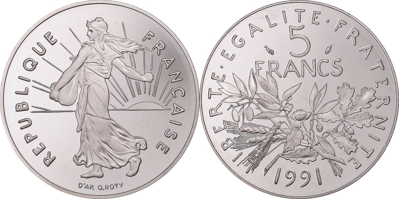 Frankreich 5 Francs 1991 Paris Münze, Semeuse, Paris, BE, STGL, Nickel Clad | MA-Shops