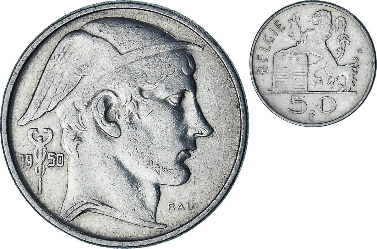 Belgien 50 Francs, 50 Frank 1950 Münze, Régence Prince Charles, SS ...