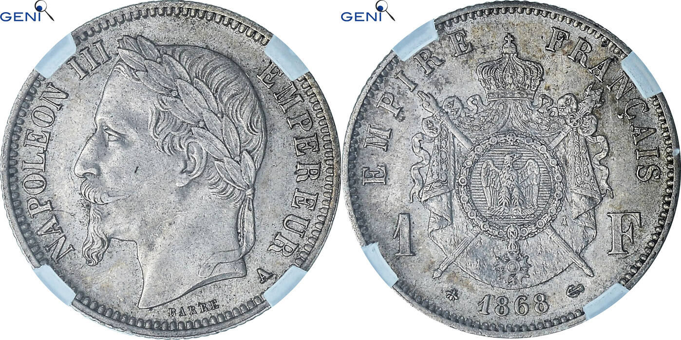 Frankreich Franc 1868 Paris Münze, Napoleon III, Paris, GENI, AU58, VZ ...