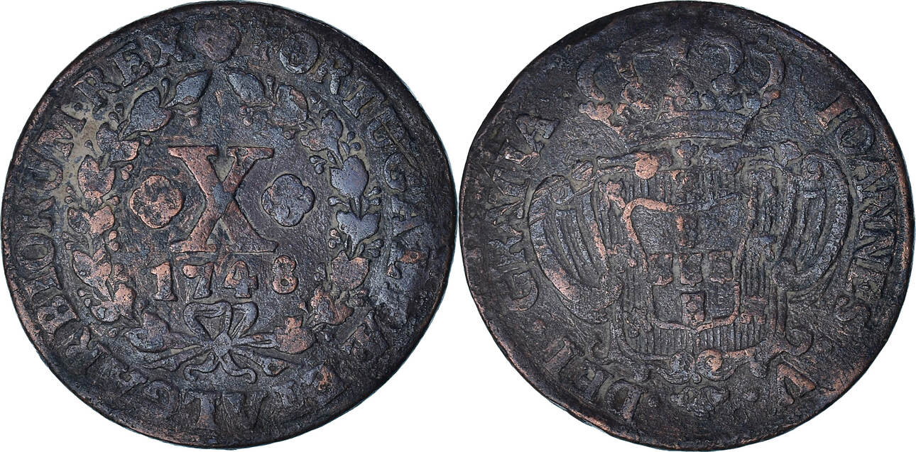 Portugal 10 Reis, X; 1/2 Vinten 1748 Münze, Jo, S+, Kupfer, KM:227 | MA ...