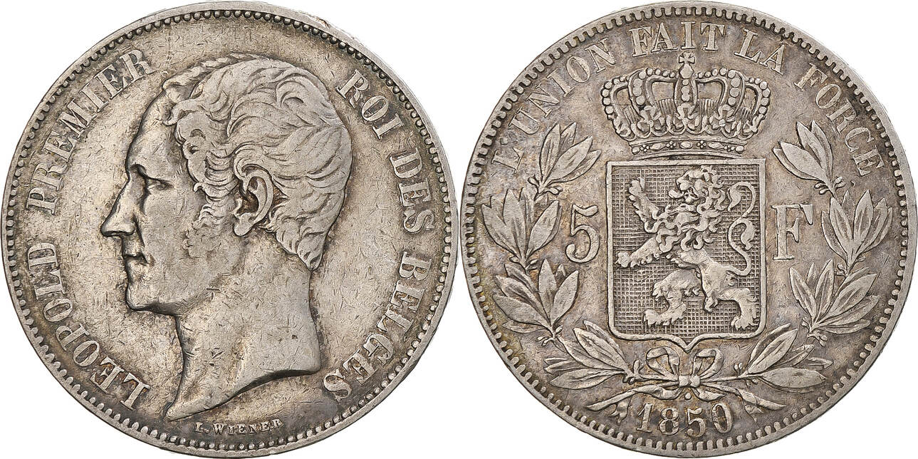 Belgien 5 Francs, 5 Frank 1850 Brussels Münze, Leopold I, Brussels, SS ...