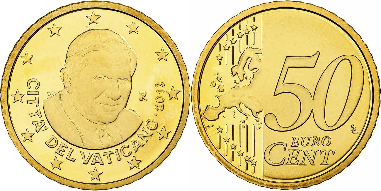 Vatikanstadt 50 Euro Cent 2013 R Benedict XVI, PP, Rome, Messing, STGL ...