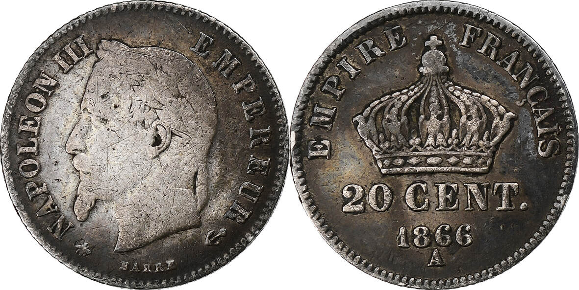 Frankreich 20 Centimes 1866 Paris Napoleon III, Paris, Silber, S+, Gadoury:308 | MA-Shops