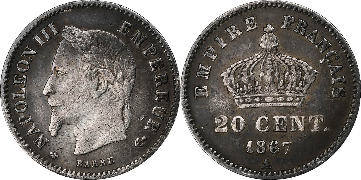 Frankreich 20 Centimes 1867 Paris Napoleon III, Paris, Silber, S+, Gadoury:309 | MA-Shops