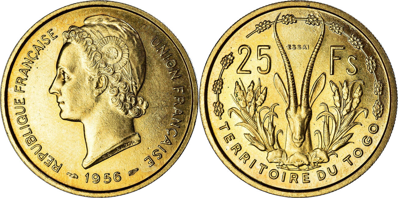 Togo 25 Francs 1956 (a) Münze, Paris, ESSAI, VZ+, Aluminum-Bronze, KM:E8 | MA-Shops