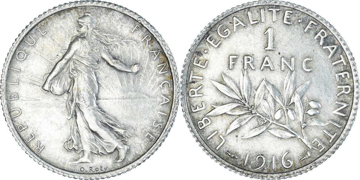 Frankreich Franc 1916 Paris Münze, Semeuse, Paris, VZ, Silber, KM:844.1 ...