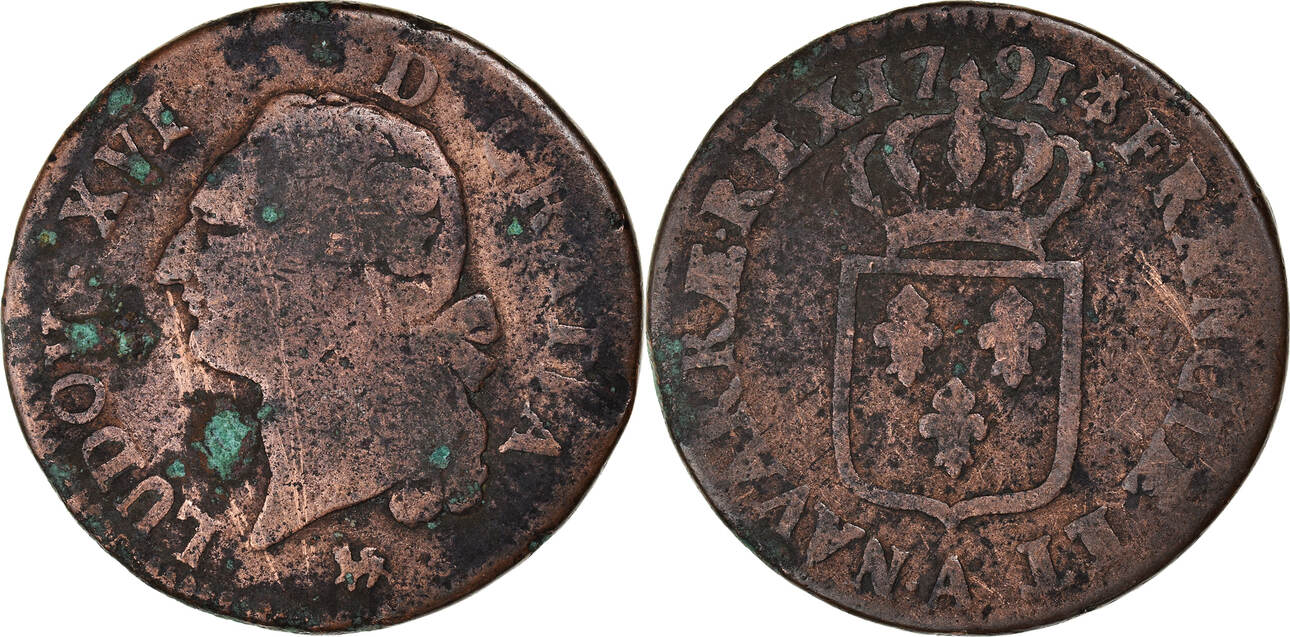 Frankreich Sol 1791 A Münze, Louis XVI, Paris, S+, Kupfer, KM:578.1 ...